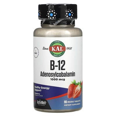 KAL, B-12 Adenosylcobalamin, Strawberry, 1,000 mcg, 90 Micro Tablets ...