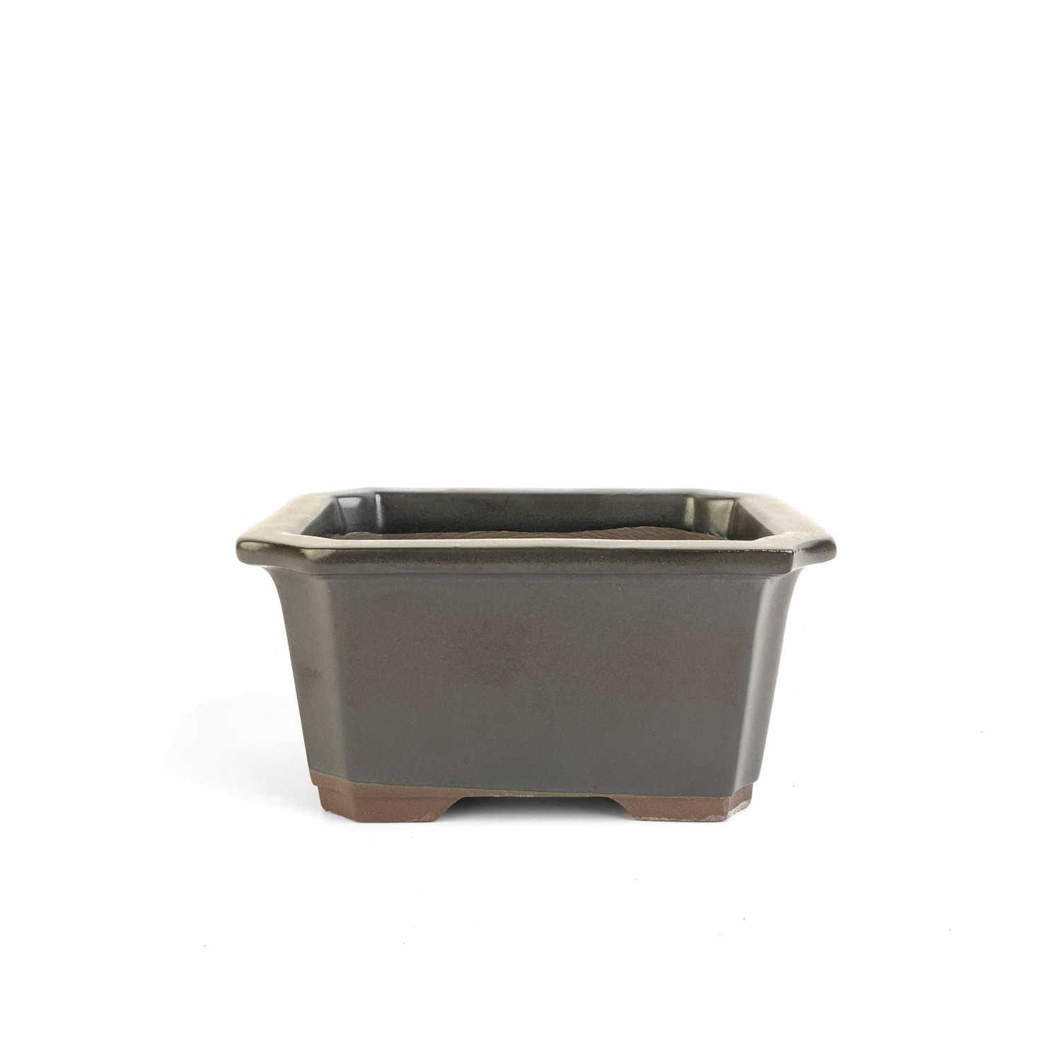 4" Indented Corner Rectangle Pot - Charcoal Black - Eastern Leaf