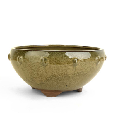 8" Round Tall Drum Style Bonsai Pot - Tan - Eastern Leaf