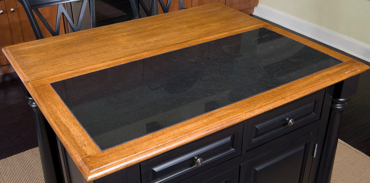 Monarch Kitchen Island - Black with Granite Inlay
