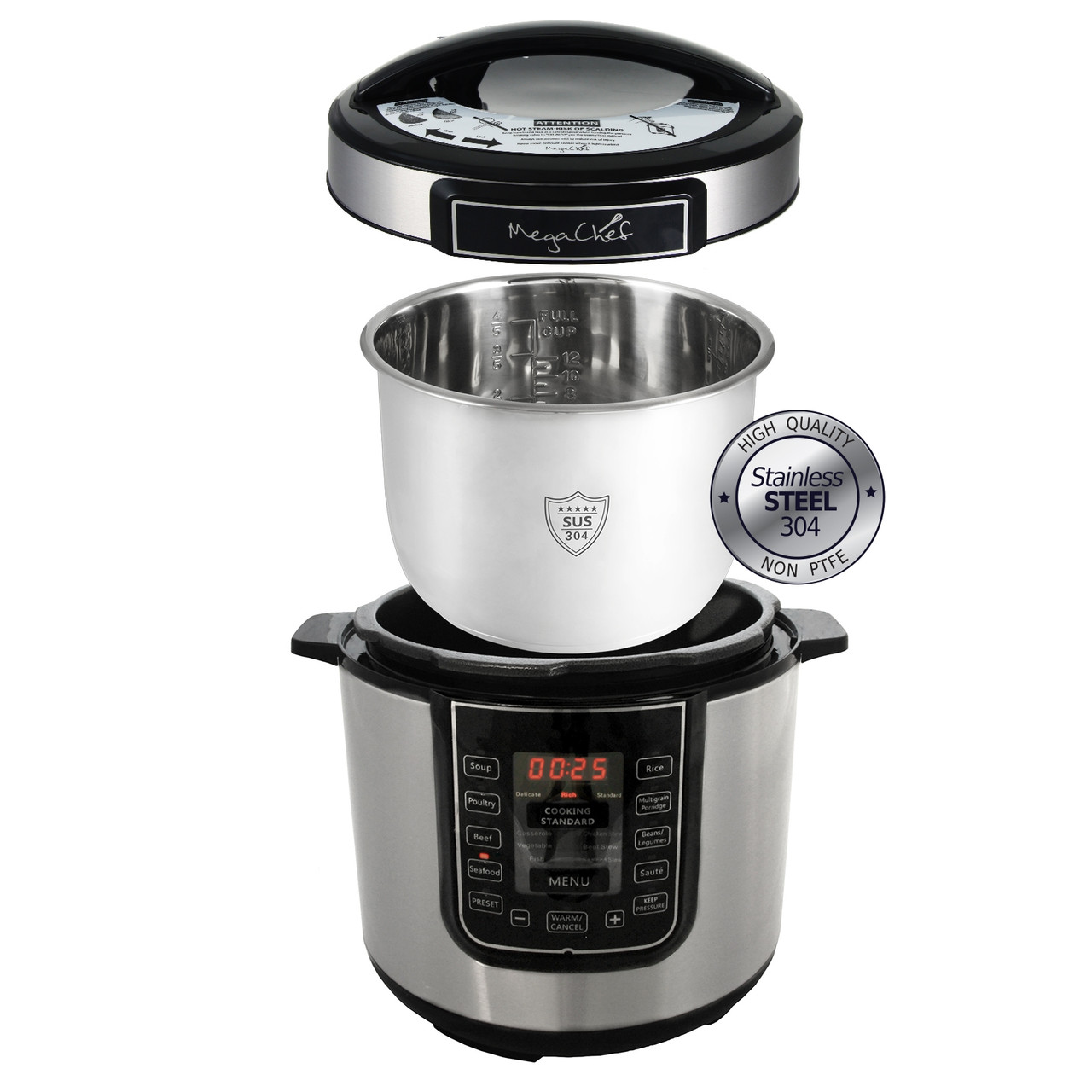 Megachef 6 Quart Digital Pressure Cooker with 14 Pre-set Multi Function ...