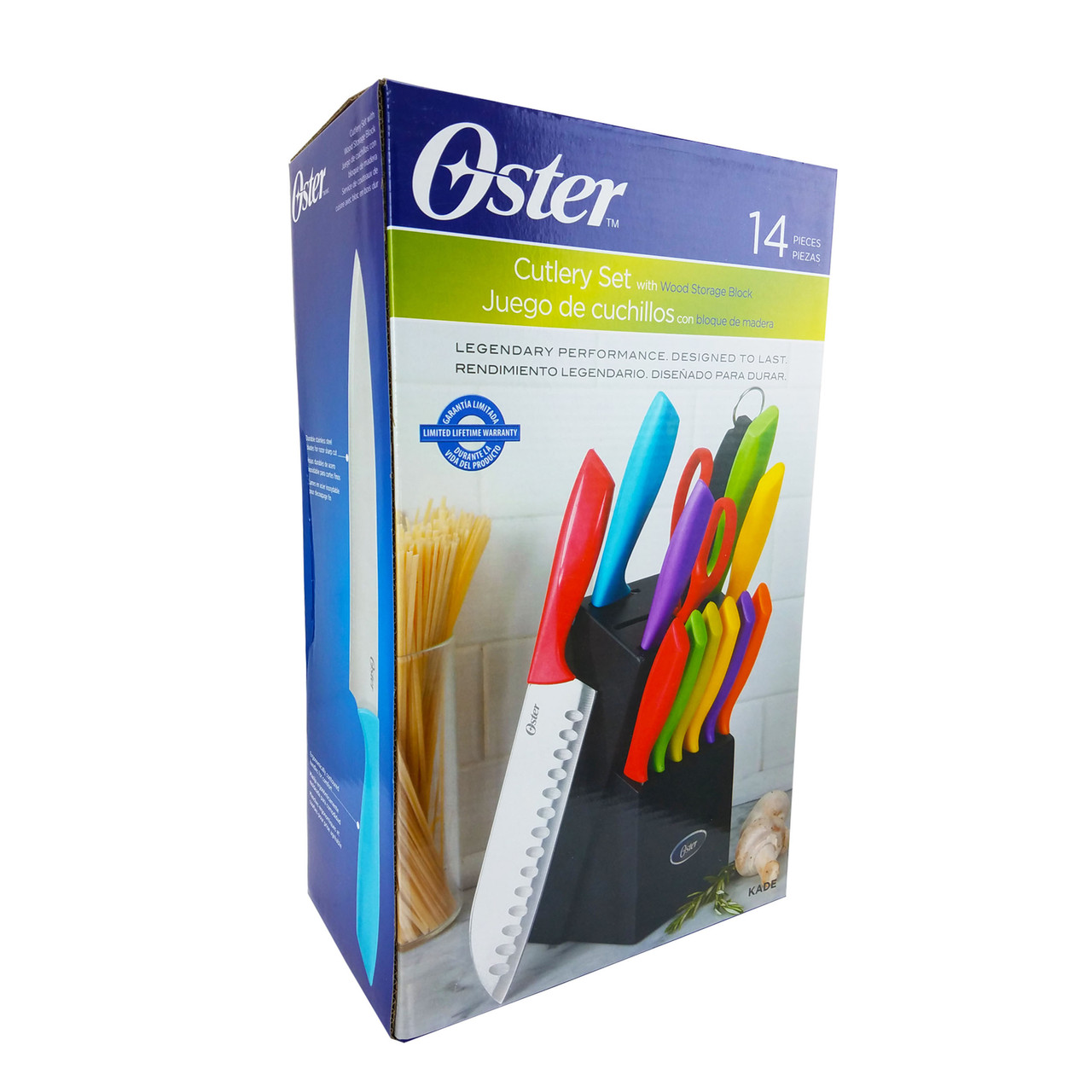 Oster 14 Piece Stainless Steel Assorted Color Cutlery Knife Set with ...