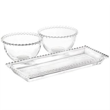 Gibson Home Sereno 3 Piece Glass Serving Platter and Bowl Set