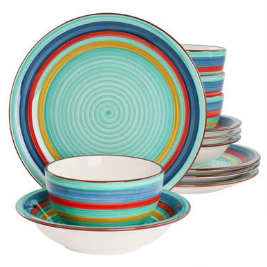 Gibson Home Rainbow 12 Piece Stoneware Dinnerware Set - Inhaven™