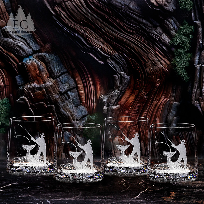 Fly Fisherman Crystal Rocks Glasses (Set of 4) - Great Outdoors ...
