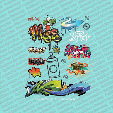 GRAFF002 Music, Bombs & Arrows Graffiti Waterslide Decal