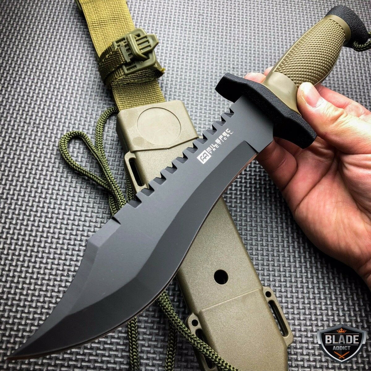 S-TEC 12" Tactical Full Tang Combat Military Fixed Blade Hunting Knife ...