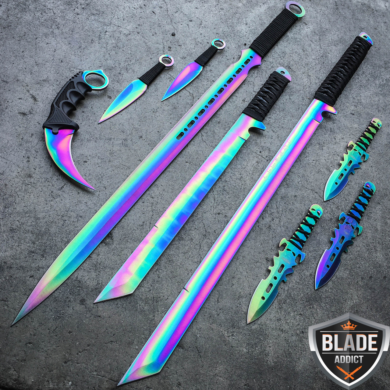 2PC 27" & 18" NINJA RAINBOW SWORD SET Samurai Machete COMBAT FANTASY ...