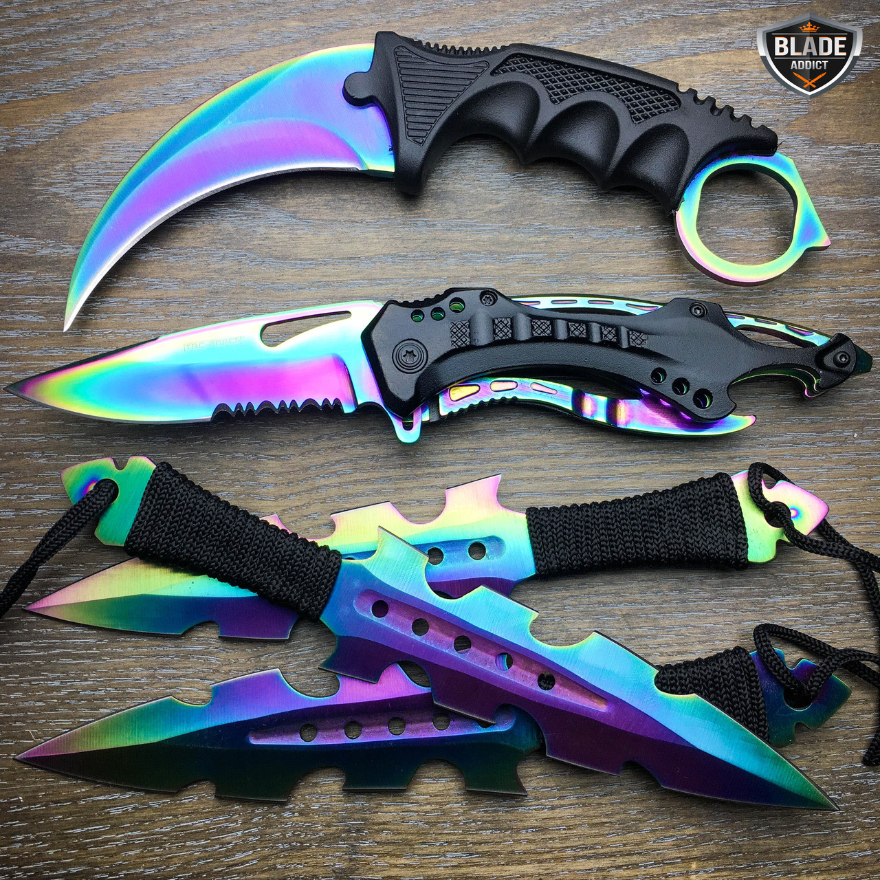 5PC Rainbow Tactical Knife Set - MEGAKNIFE
