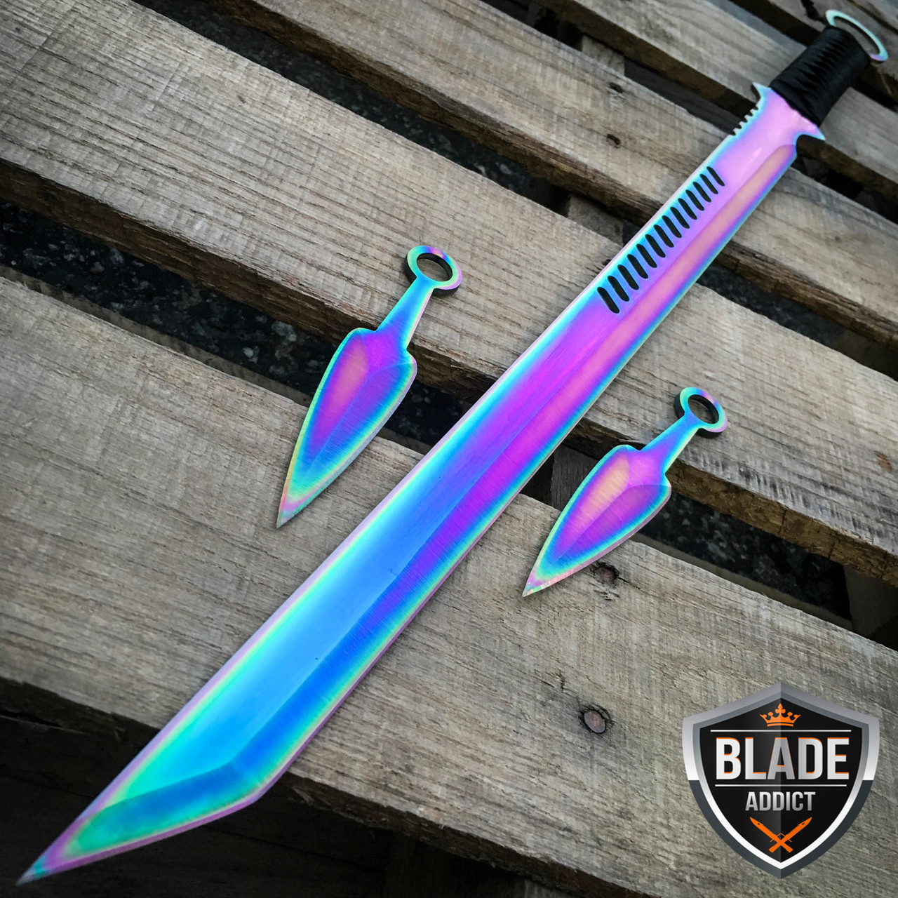 27" Rainbow Full Tang Blade Machete Tactical Katana Ninja Sword w ...