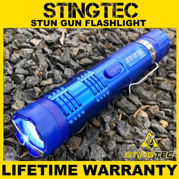 STINGTEC BLUE METAL Stun Gun MAX POWER Rechargeable LED Flashlight w ...