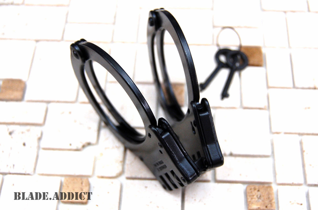 Professional Double Lock Black Steel Hinged Police Handcuffs w/ Keys ...