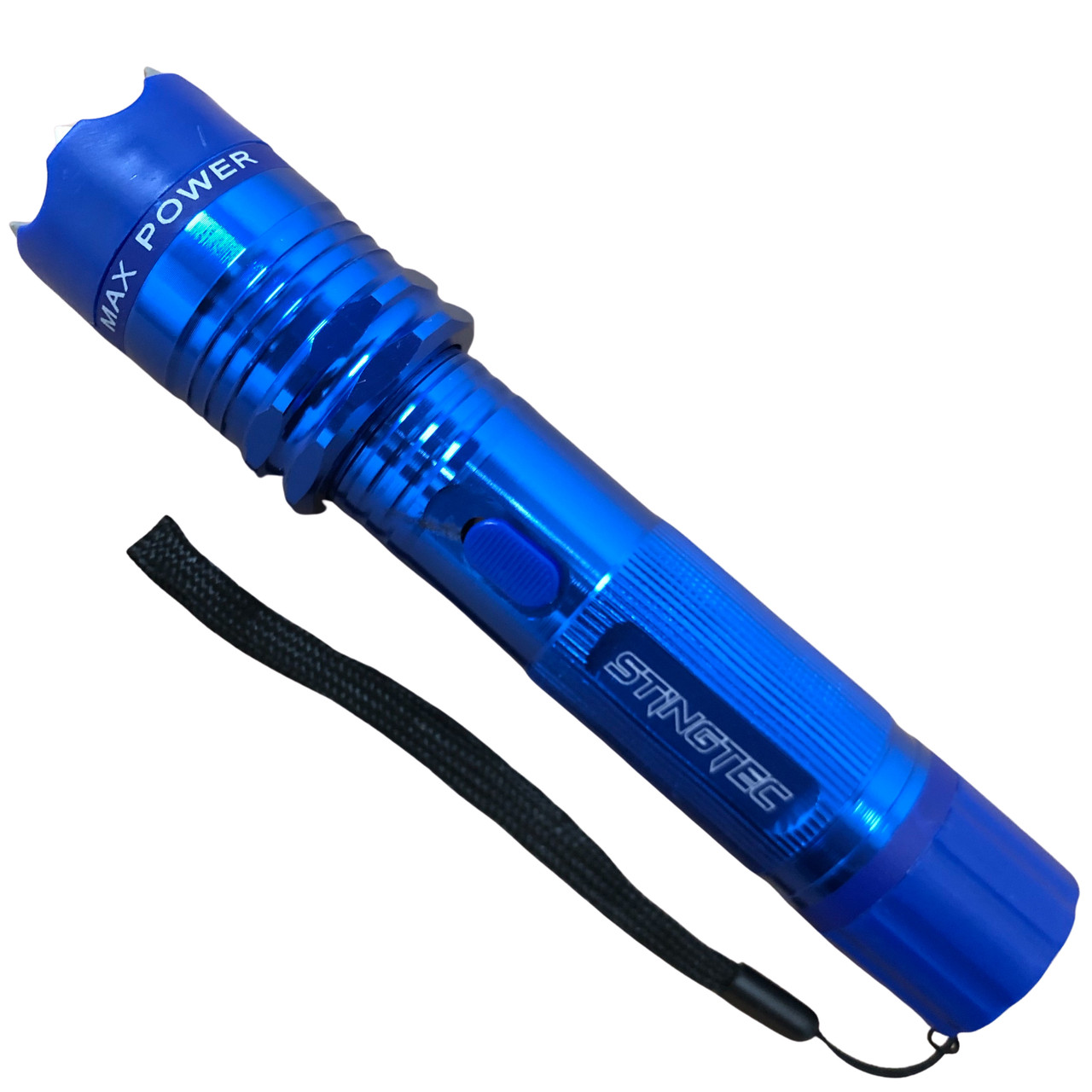 STINGTEC BLUE METAL Stun Gun MAX POWER Rechargeable LED Flashlight w ...
