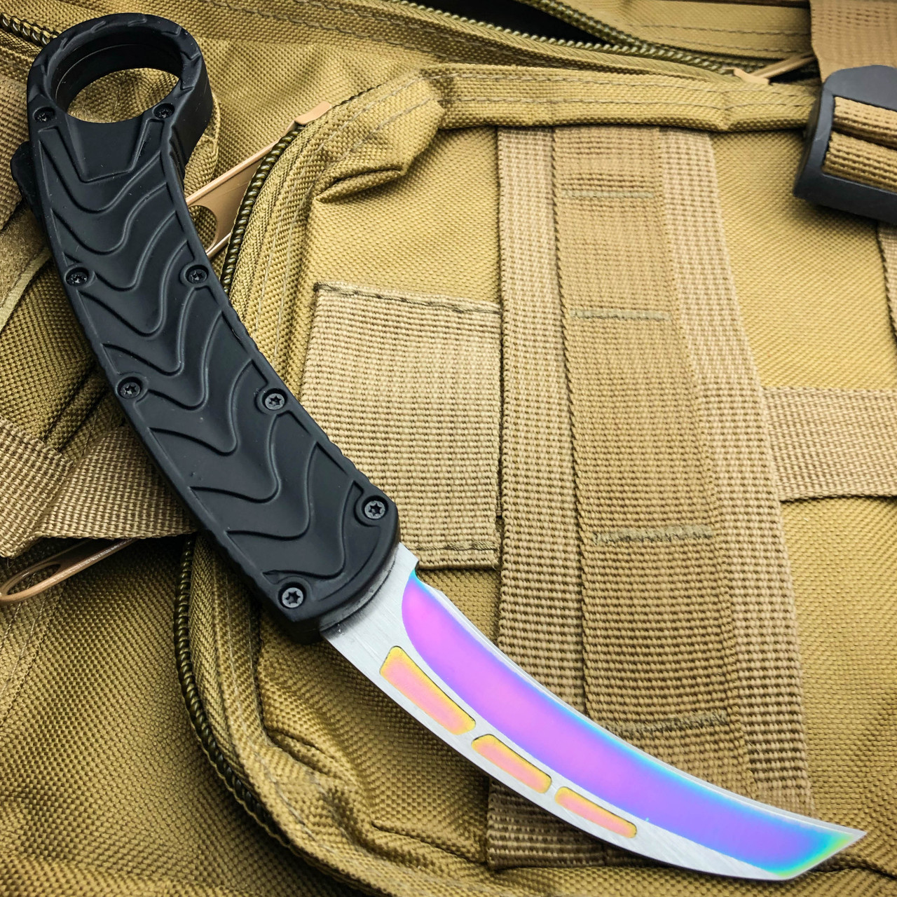 AUTO KARAMBIT DUAL ACTION OTF - Carbon Fiber or Rainbow Blade - MEGAKNIFE