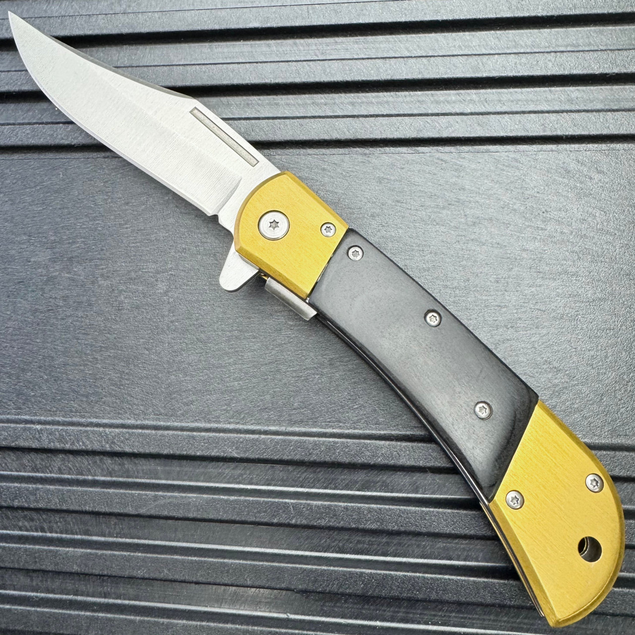 8" Classic Gentleman's Spring Assisted Folding Open Pocket Knife - Gold ...