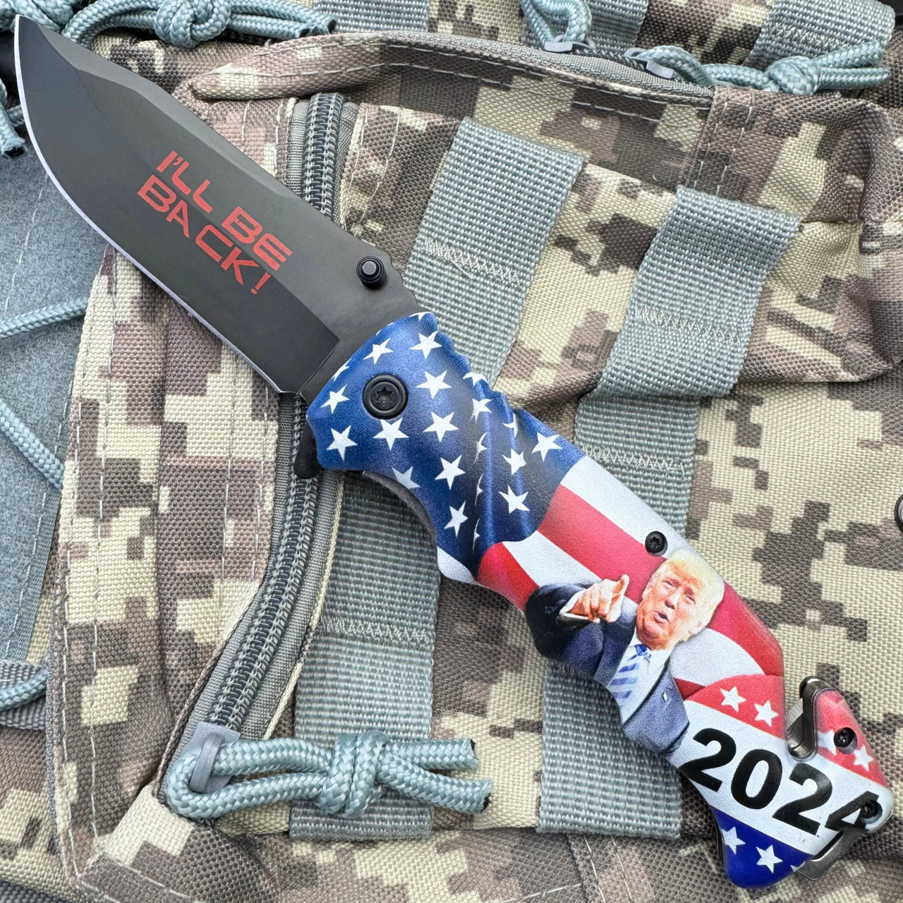 TRUMP 2024 – "I’LL BE BACK" Spring Assisted Pocket Knife - MEGAKNIFE