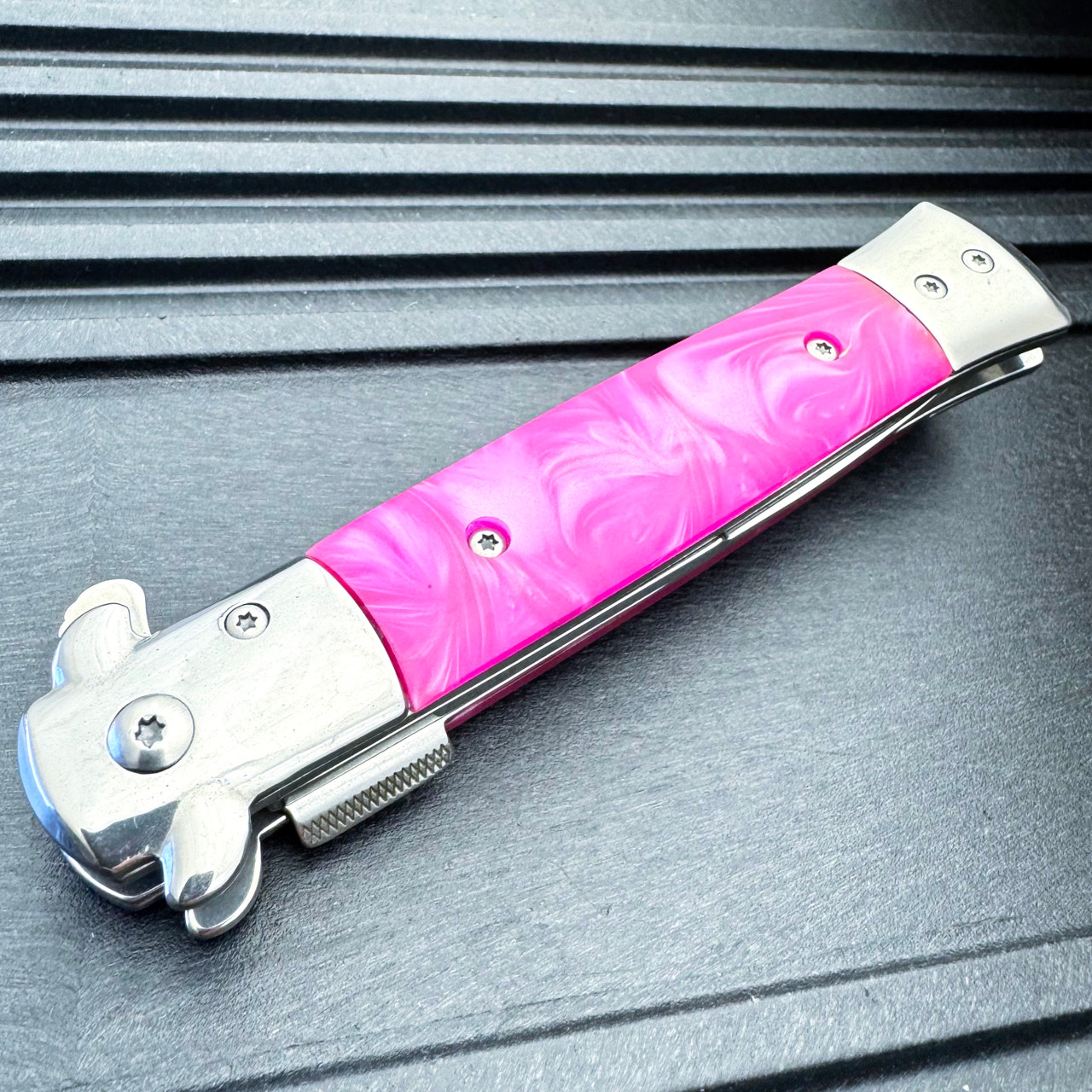 9" Pink Premium Italian Milano Stiletto Tactical Spring Assisted Pocket ...
