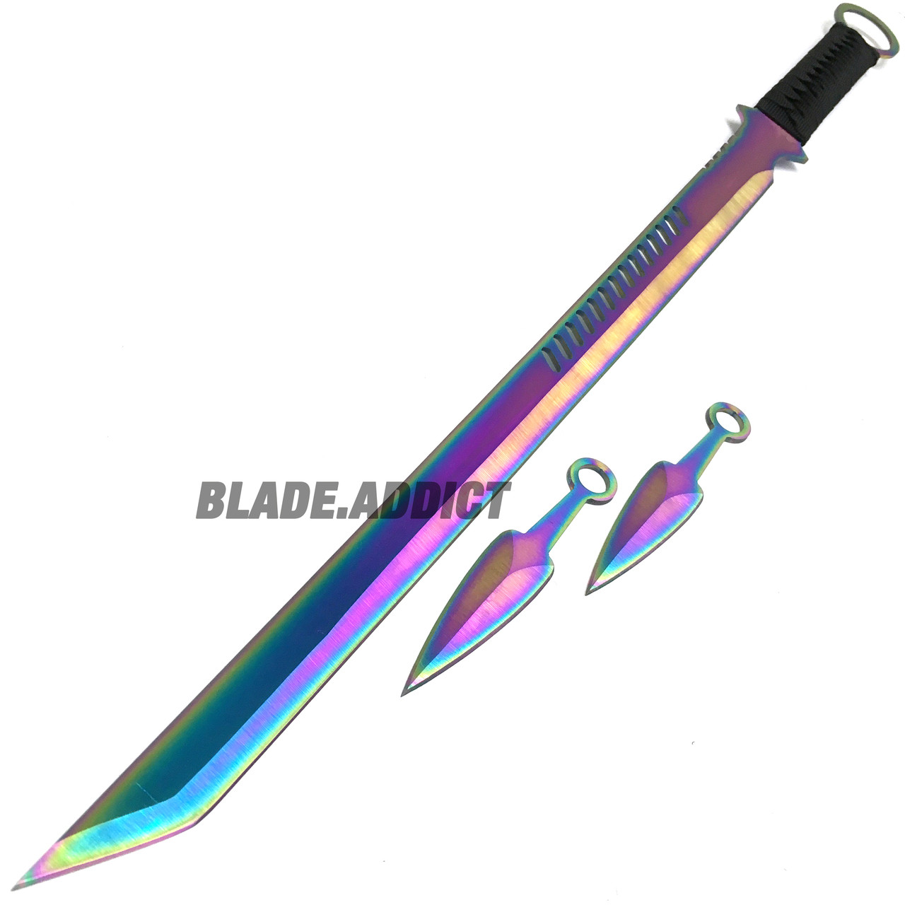 27" Rainbow Full Tang Blade Machete Tactical Katana Ninja Sword w ...