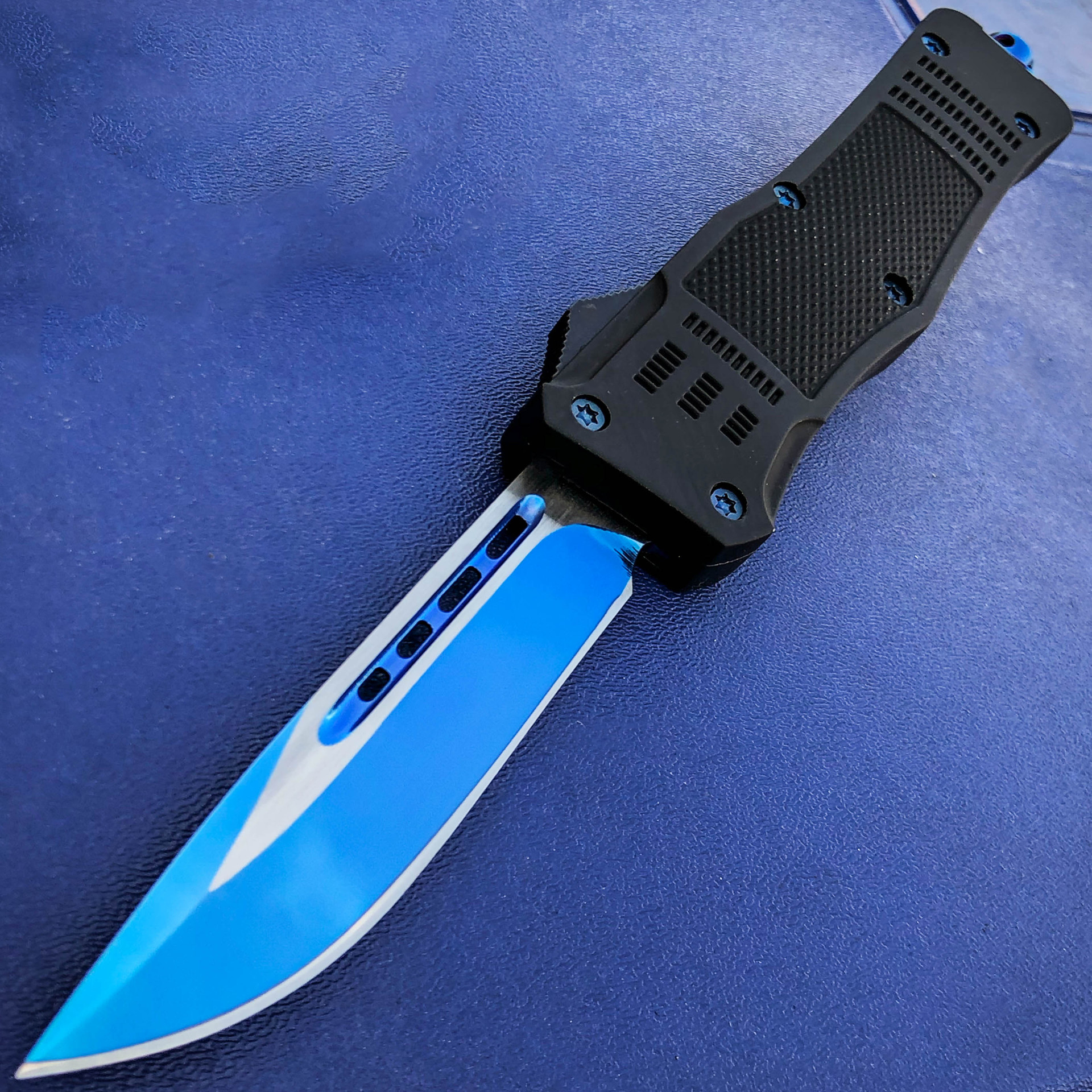9" Blue STEEL Ghost OTF Tactical Pocket Knife New - MEGAKNIFE