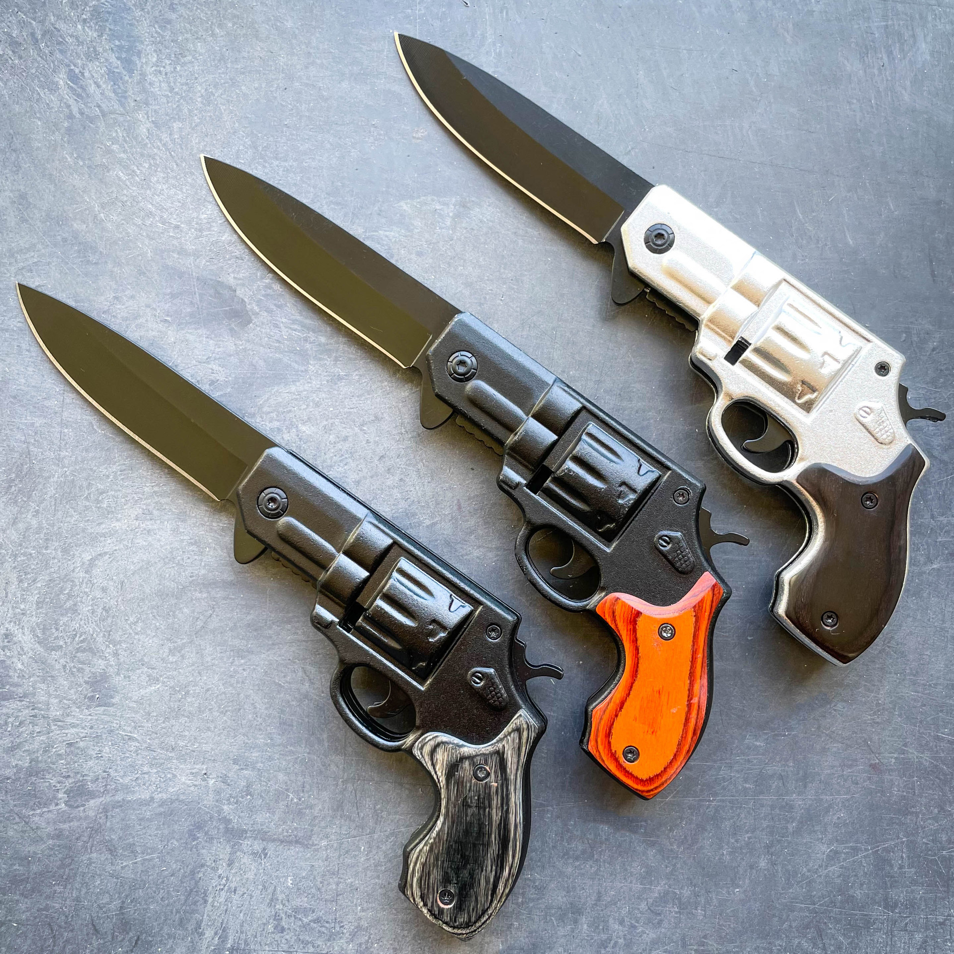 9" Tactical REVOLVER Pistol Replica Gun Spring OPEN Assisted Fold ...