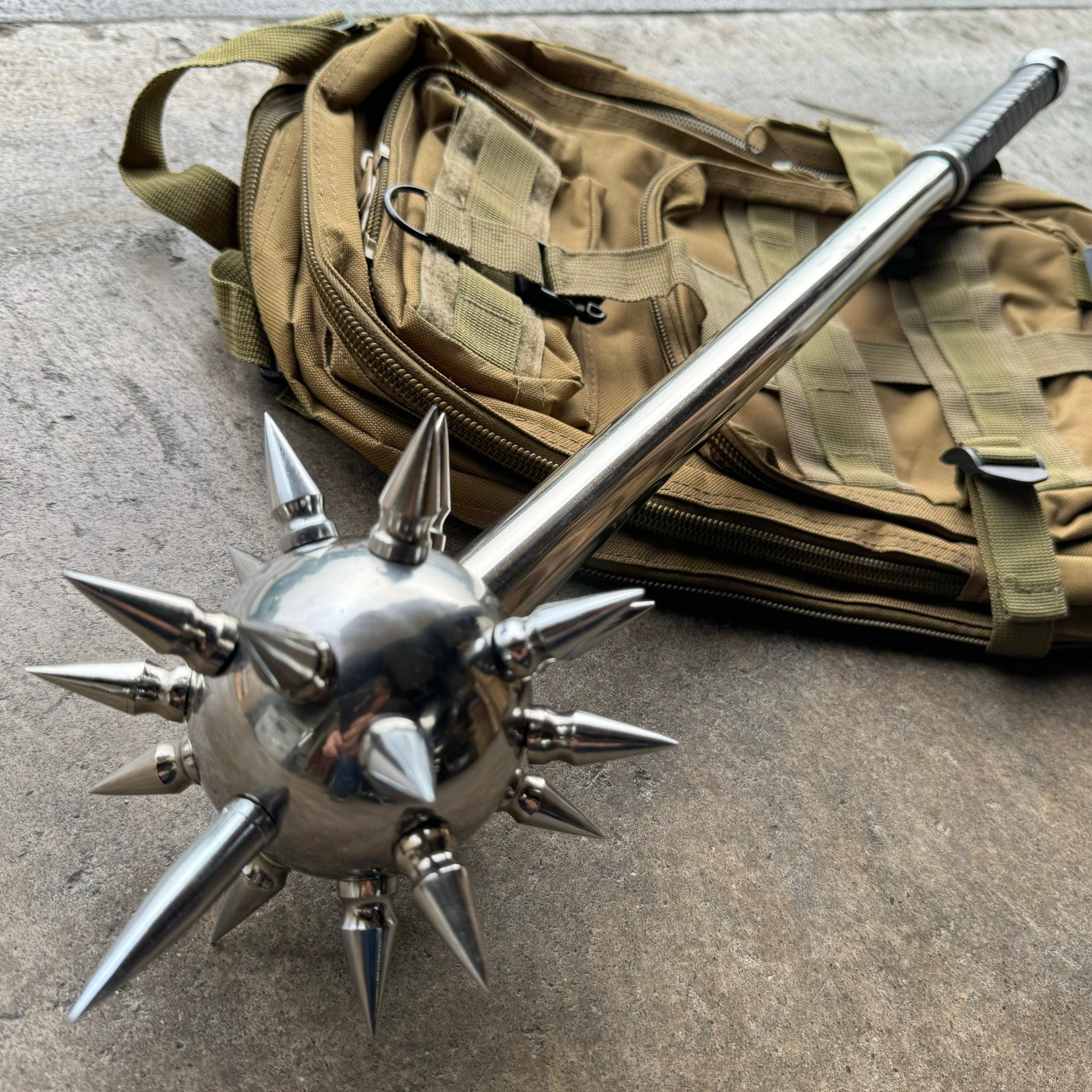 Medieval Silver Spiked Ball Morning Star Mace - MEGAKNIFE
