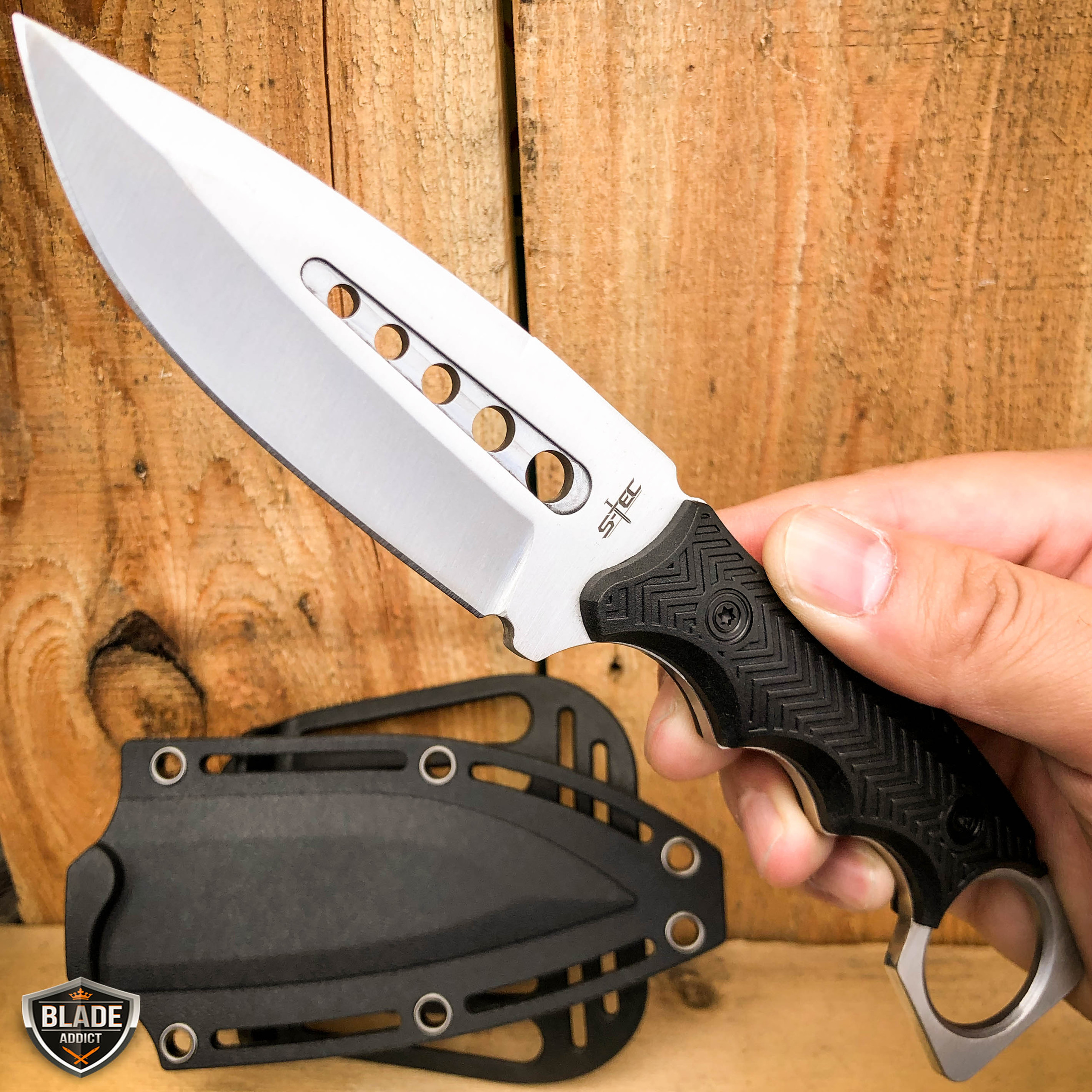 S-TEC 12" Tactical Full Tang Combat Military Fixed Blade Hunting Knife ...