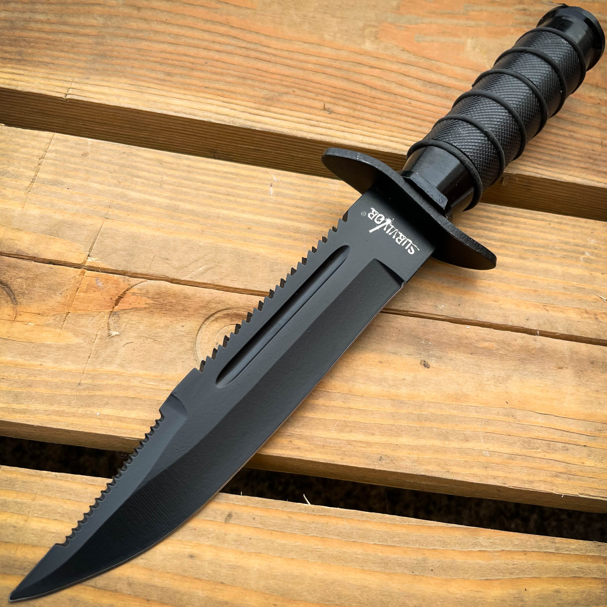 15" Tactical Hunting Rambo Fixed Blade Knife Machete Bowie w/ Survival ...