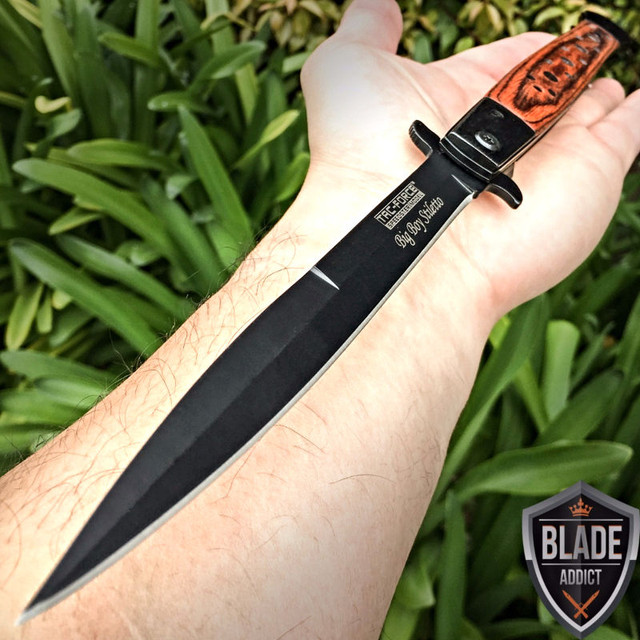 TAC FORCE 13" Extra Large Spring Assisted Open STILETTO HARDWOOD Pocket ...