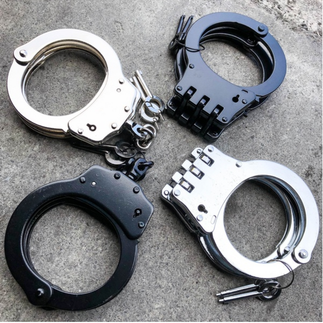 Professional Metal Double Lock Black Steel Hinged Police Handcuffs ...