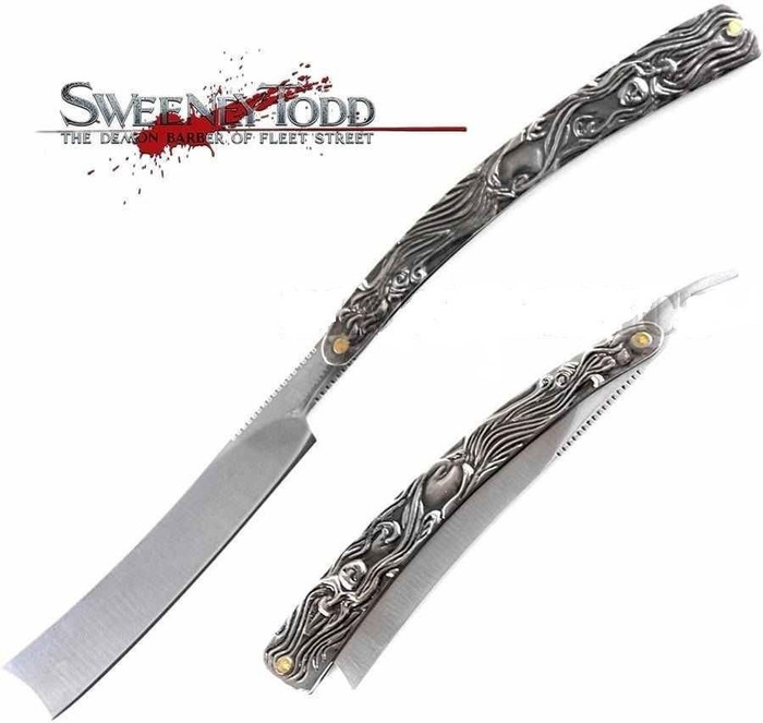 10.5" Sweeney Todd Straight Blade Barber Razor Pocket Knife Shaving Cut ...