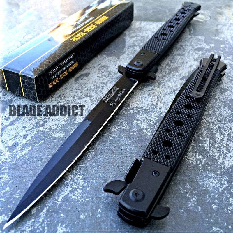 9" XTREME BLUE TITANIUM STILETTO SPRING ASSISTED OPEN TACTICAL POCKET ...