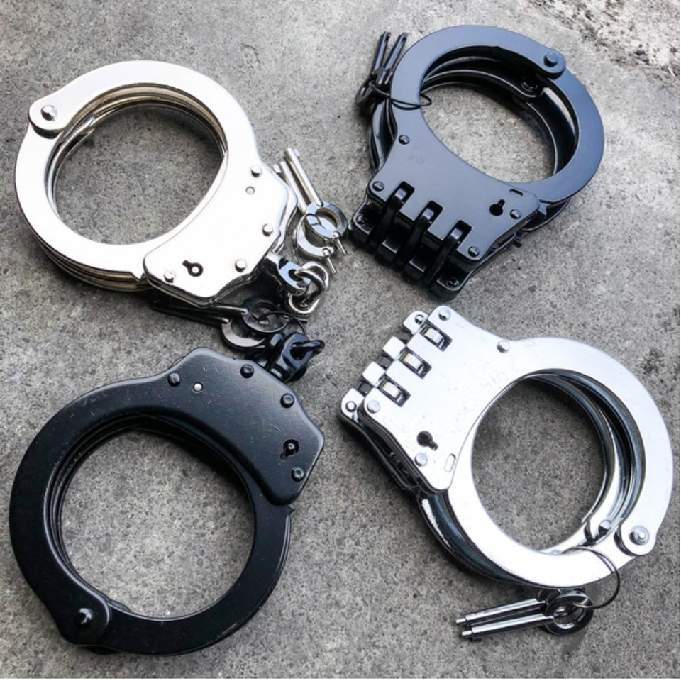 Professional Metal Double Lock Black Steel Hinged Police Handcuffs ...
