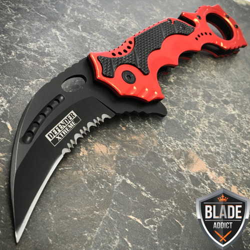 8" RED KARAMBIT Tactical Claw Spring Assisted Pocket Knife Rescue ...