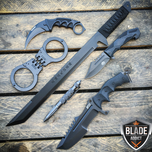 6PC All Black Tactical Ninja Assassin Set - Sword Knives Tactical Pen ...