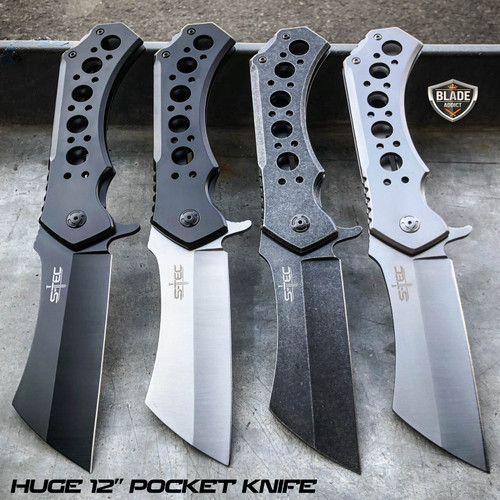12" CLEAVER Tactical Assisted Open Pocket Folding Knife - MEGAKNIFE