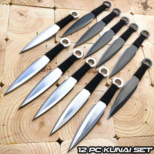 12 PC 6.75" Black Silver Tactical Ninja Throwing Blade Knife Kunai ...