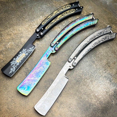 The Barber Balisong Butterfly Knife Straight Razor - MEGAKNIFE