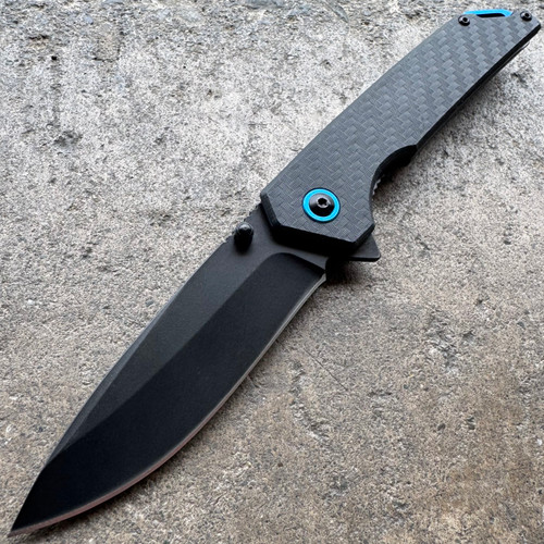 Black Pocket Knife – Carbon Fiber Handle, Ball Bearing Assisted Knife ...