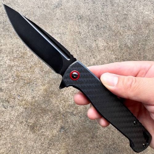 Clip Point Black Coated Pocket Knife – Carbon Fiber Handle, Ball ...