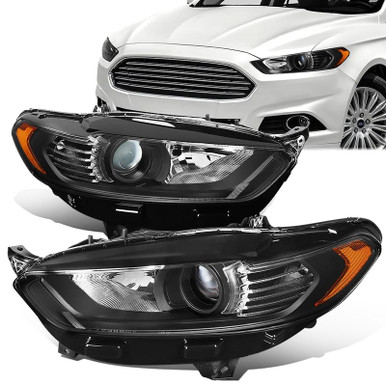 13-16 Ford Fusion Projector Headlights - Black Housing Amber Corner ...