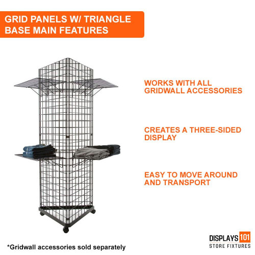 Rolling Gridwall Display With Triangle Base w/ 3 Grid Panels