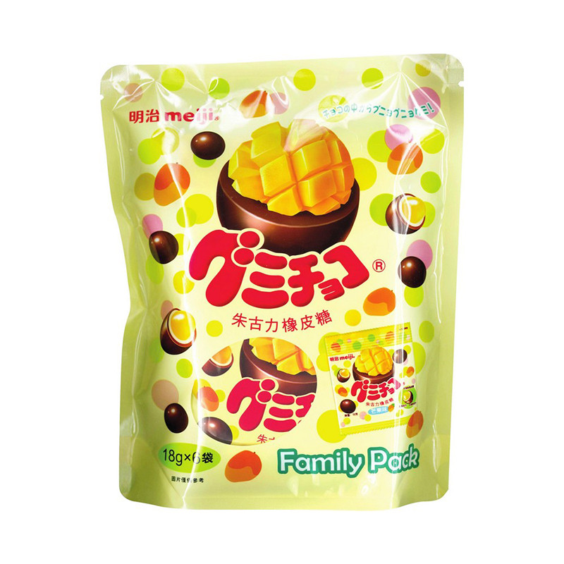 MEIJI Gummy Choco Mango Flavor| 明治 朱古力橡皮糖 芒果味 家庭裝 18g x 6's - MikoPlace ...