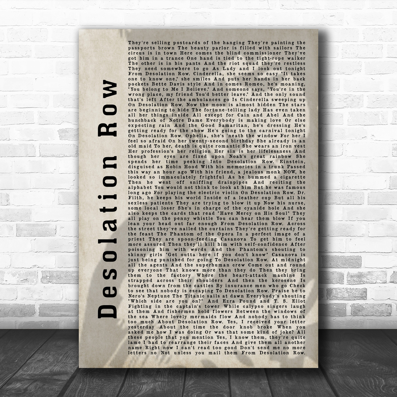 Bob Dylan Desolation Row Shadow Song Lyric Music Wall Art Print - Song ...