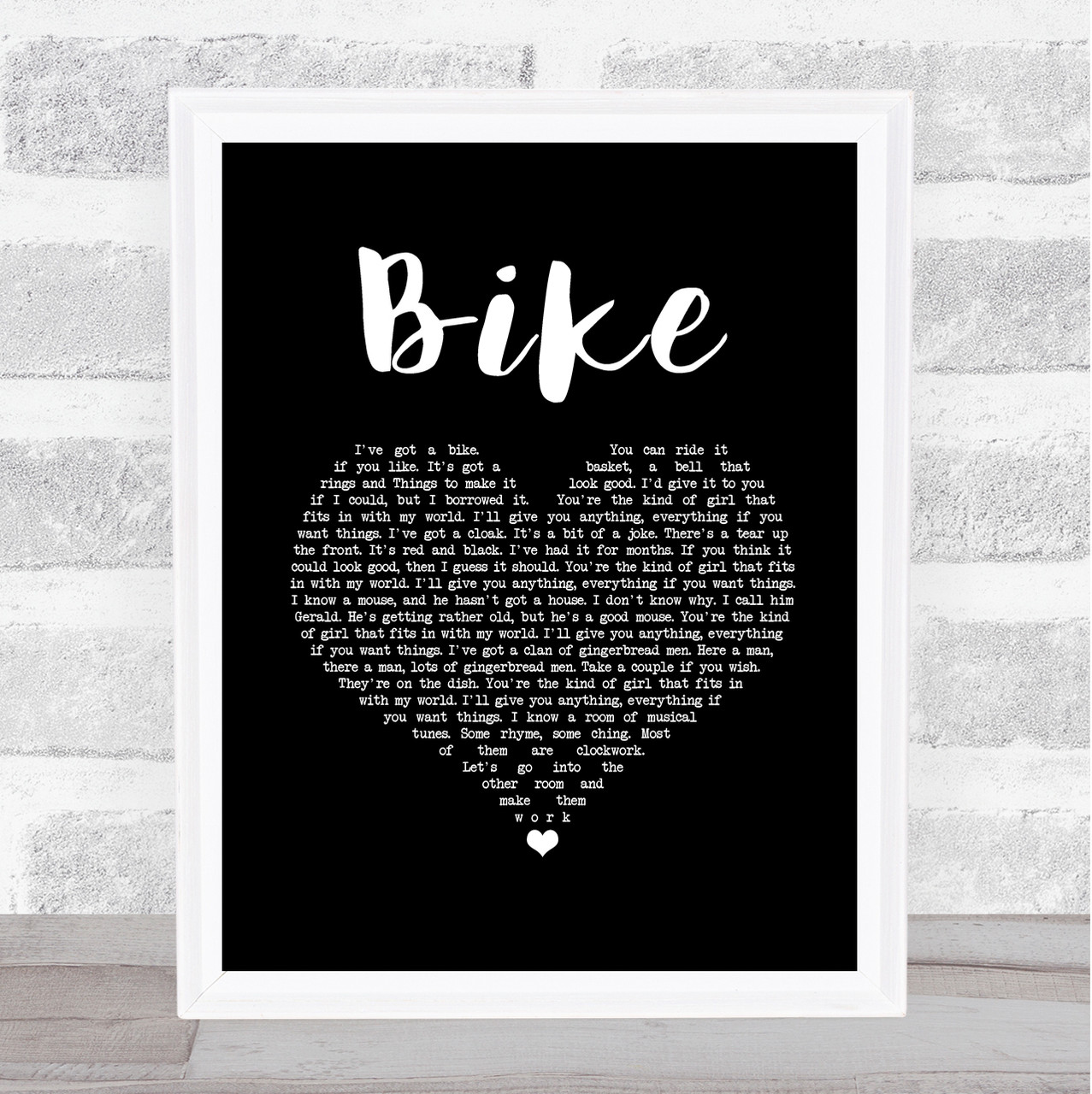 Pink Floyd Bike Black Heart Song Lyric Art Print - Song Lyric Designs