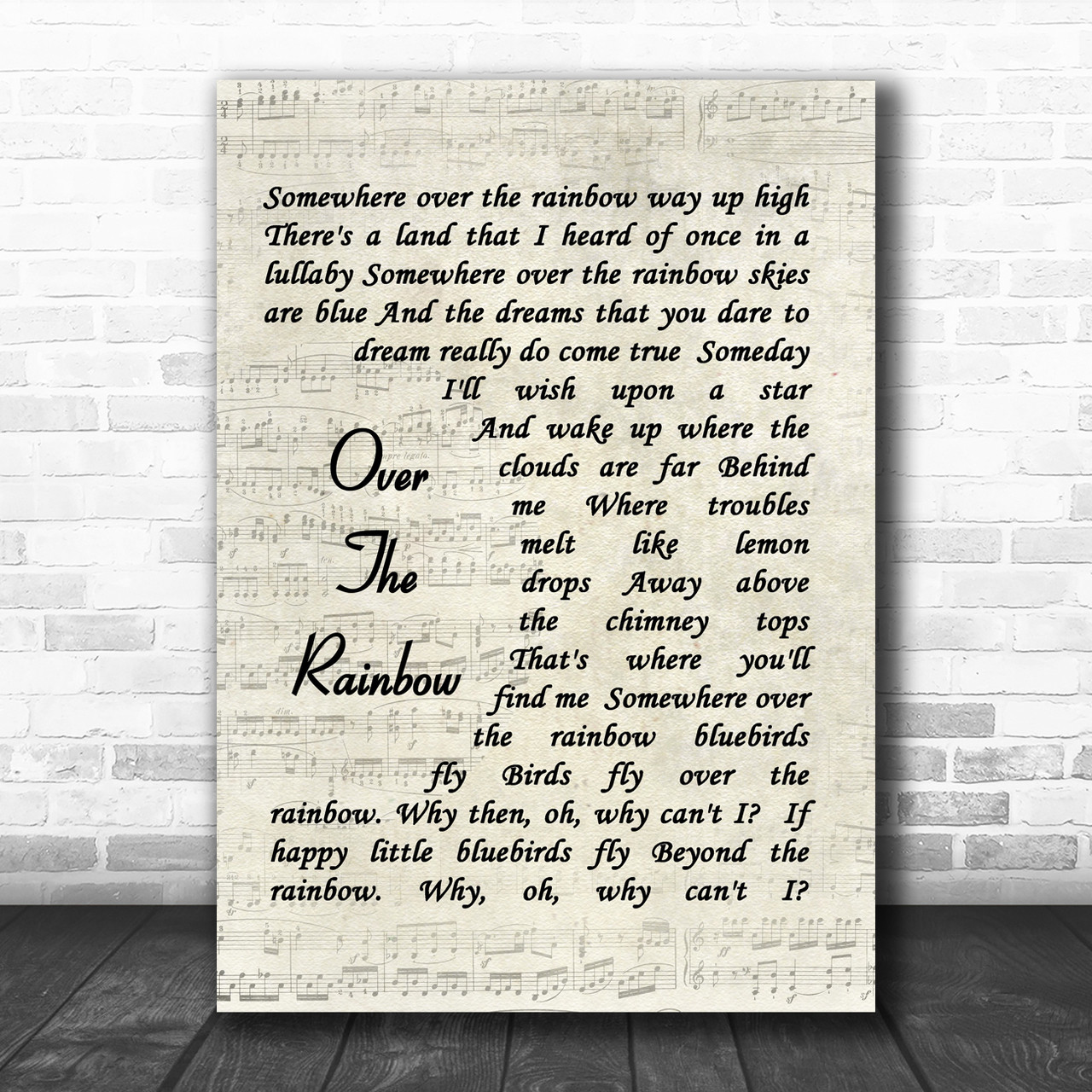 Somewhere Over The Rainbow Judy Garland Song Lyric Vintage Script Music ...
