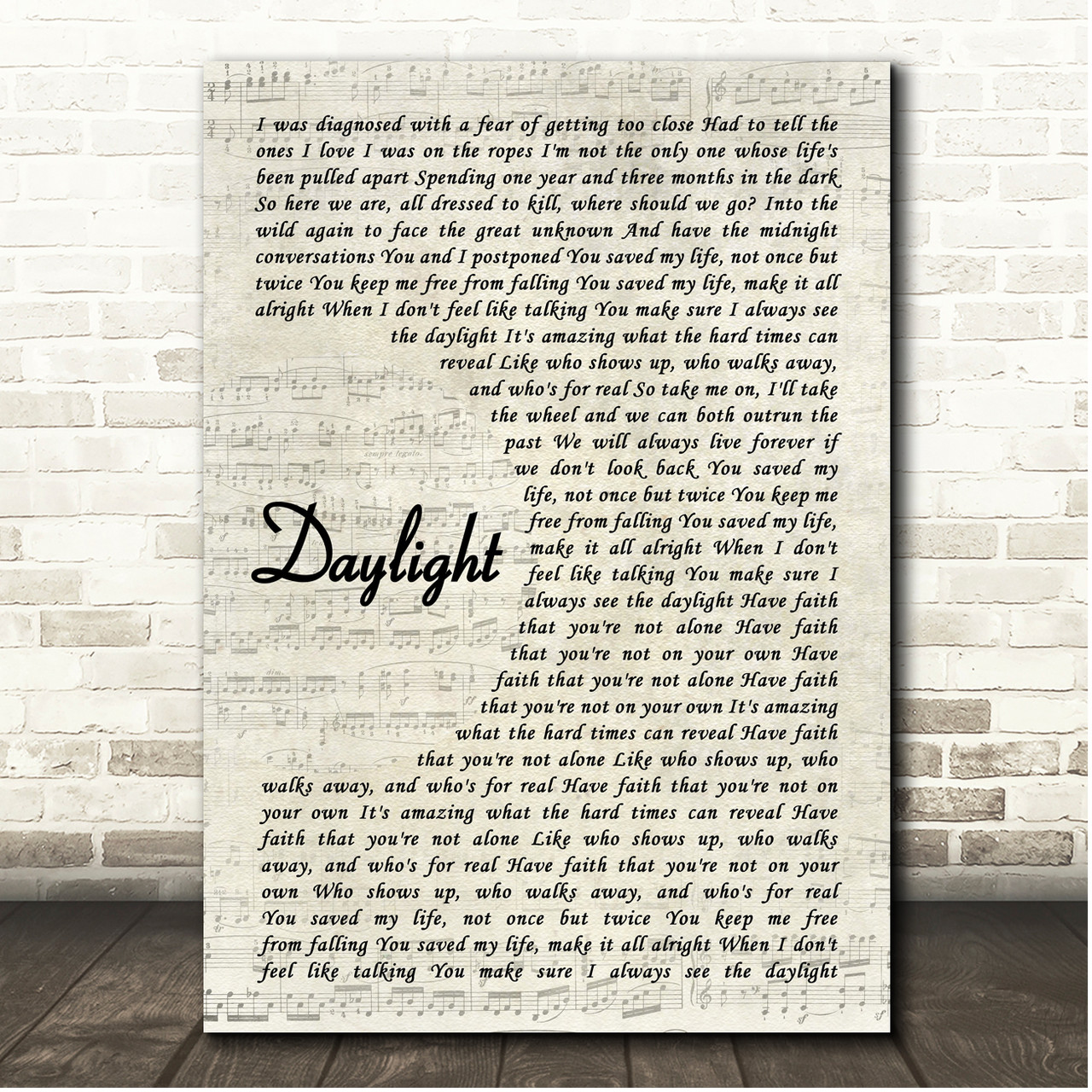 Shinedown Daylight Vintage Script Song Lyric Print - Song Lyric Designs