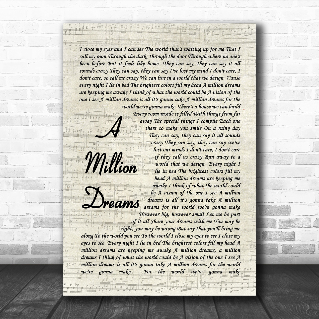 A Million Dreams The Greatest Showman Heart Song Lyric Music Wall Art ...