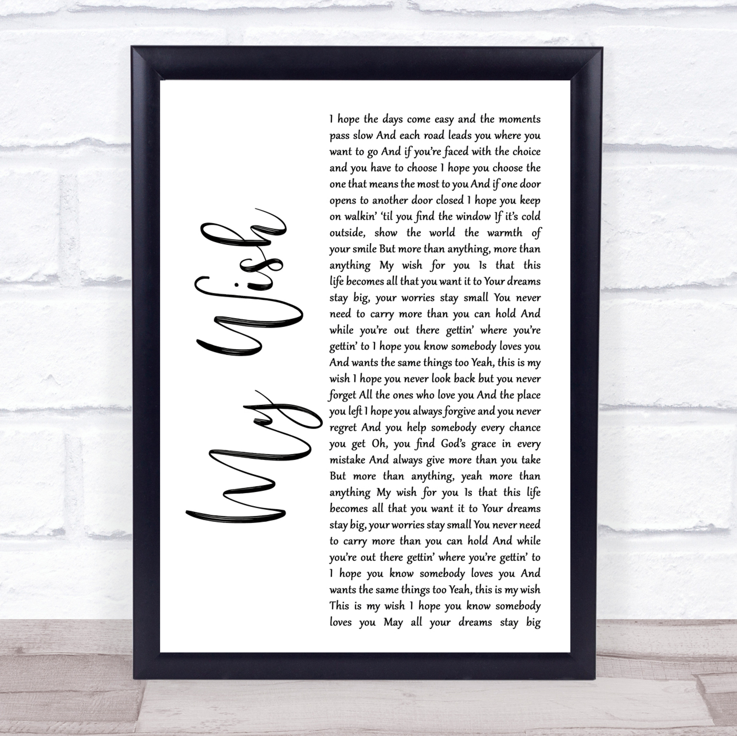 Rascal Flatts My Wish White Script Song Lyric Music Wall Art Print