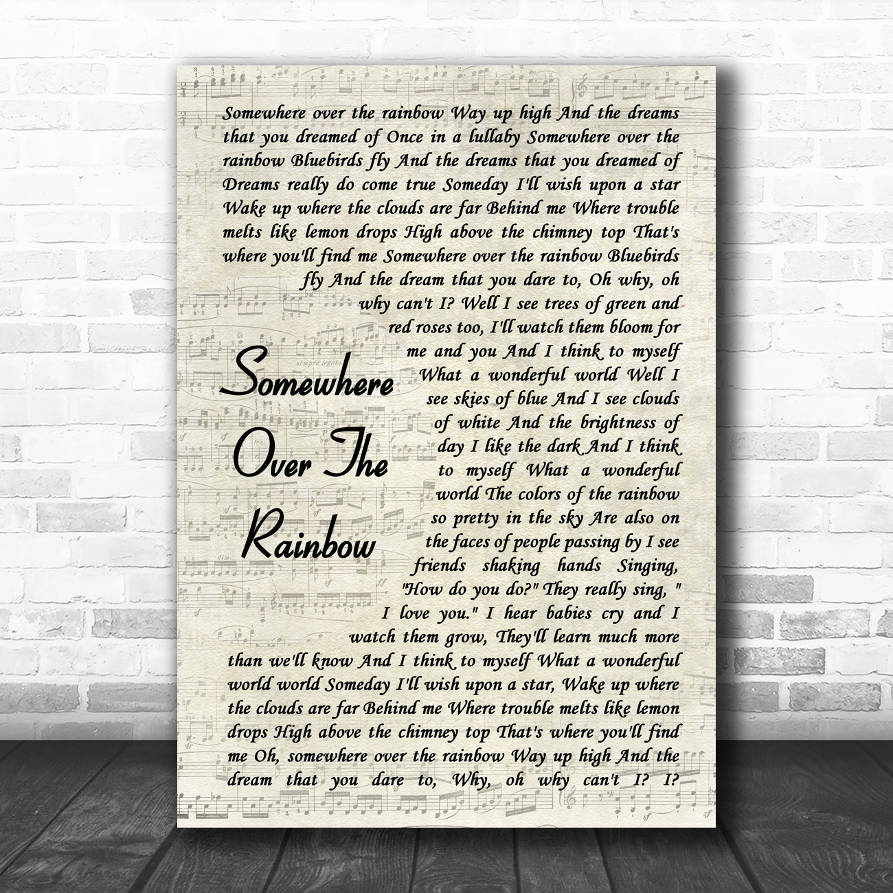 Somewhere Over The Rainbow Judy Garland Song Lyric Vintage Script Music ...