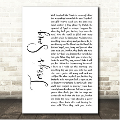 Bruce Springsteen Terry's Song White Script Song Lyric Print - Song ...